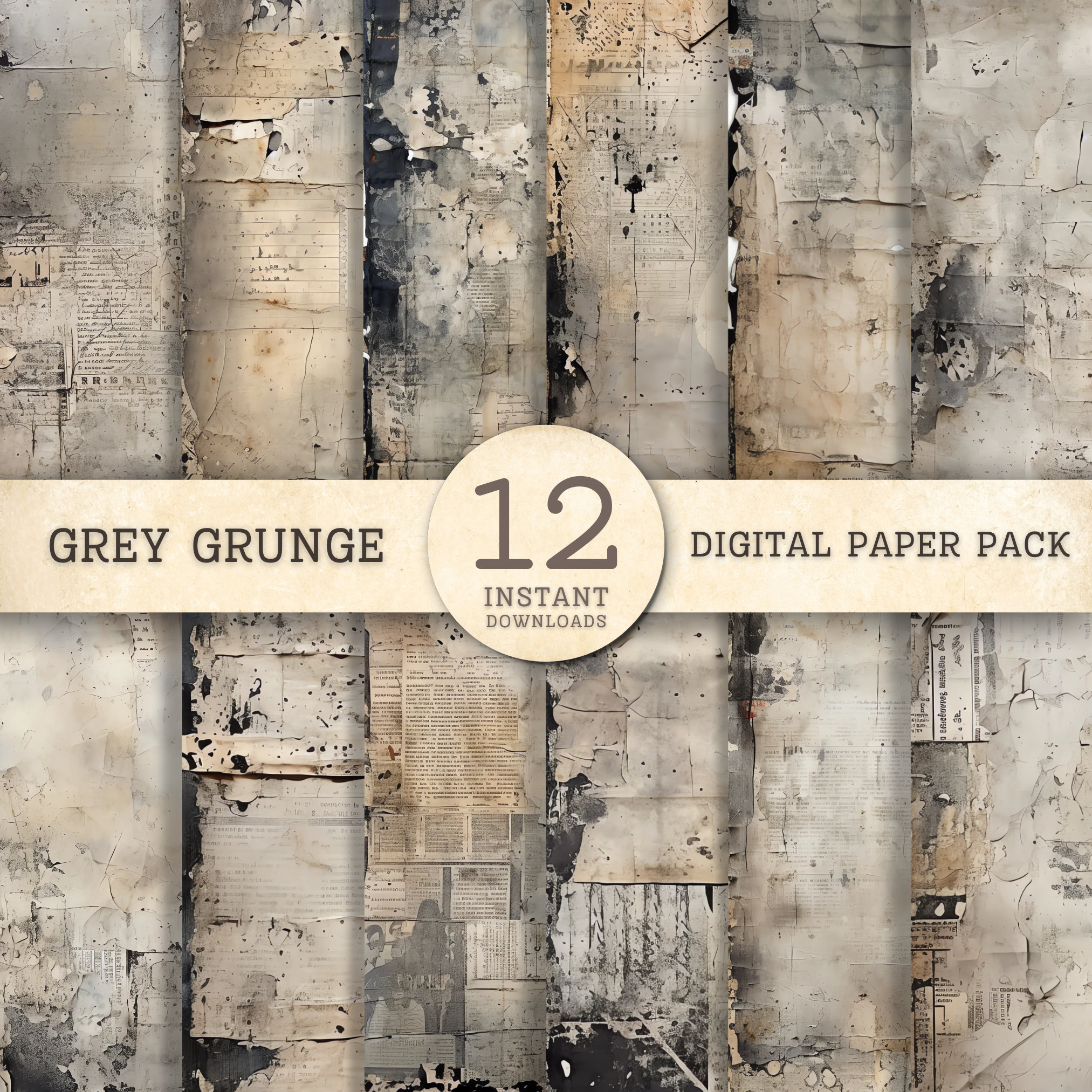 Shabby Grunge Digital Paper, Printable Collage Scrapbook Texture Sheet ...