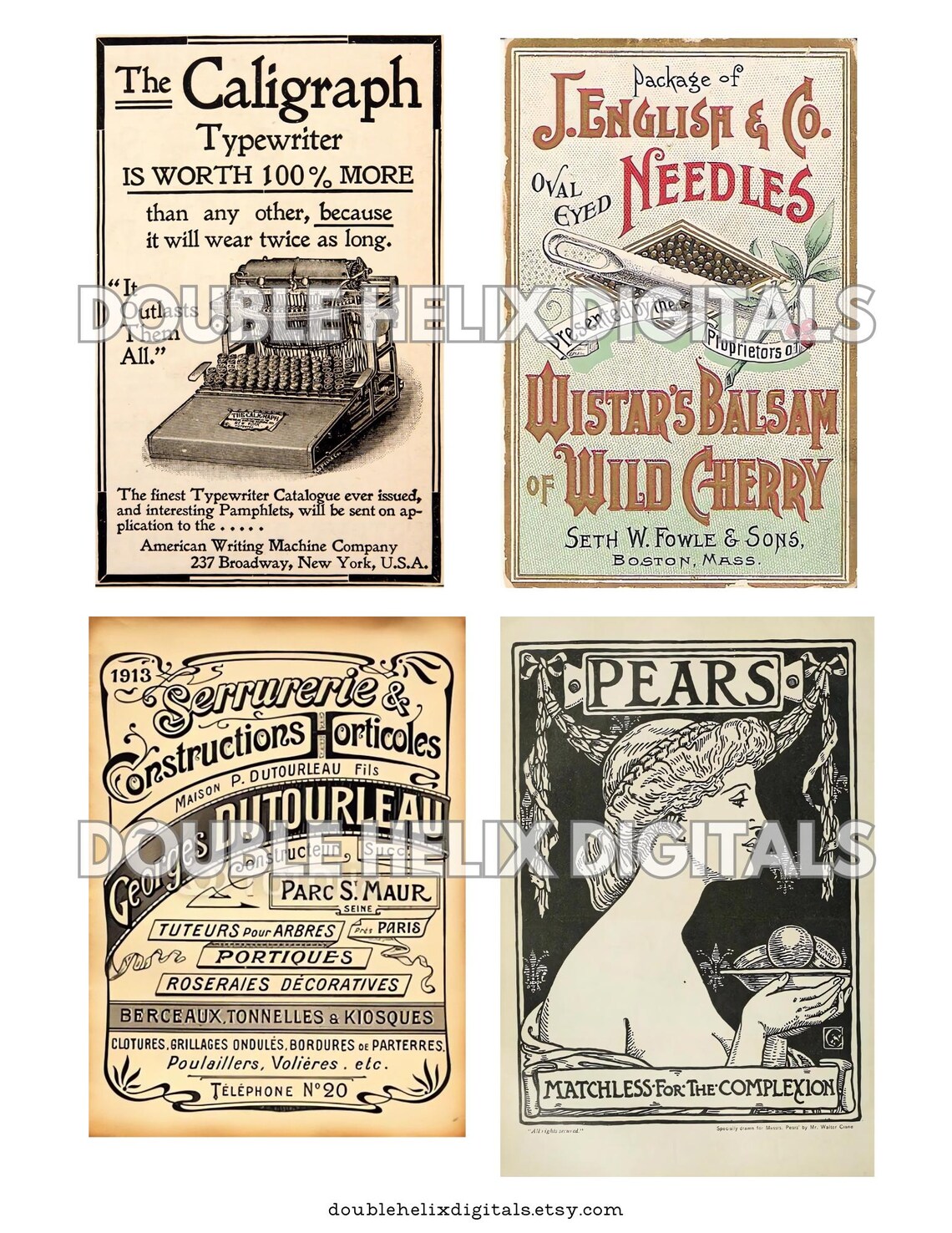 Antique Advertisements Ephemera Digital Paper, Handwriting Printable ...