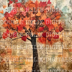Mixed Media Autumn Trees Fall Clipart Digital Paper, Halloween JPG ...