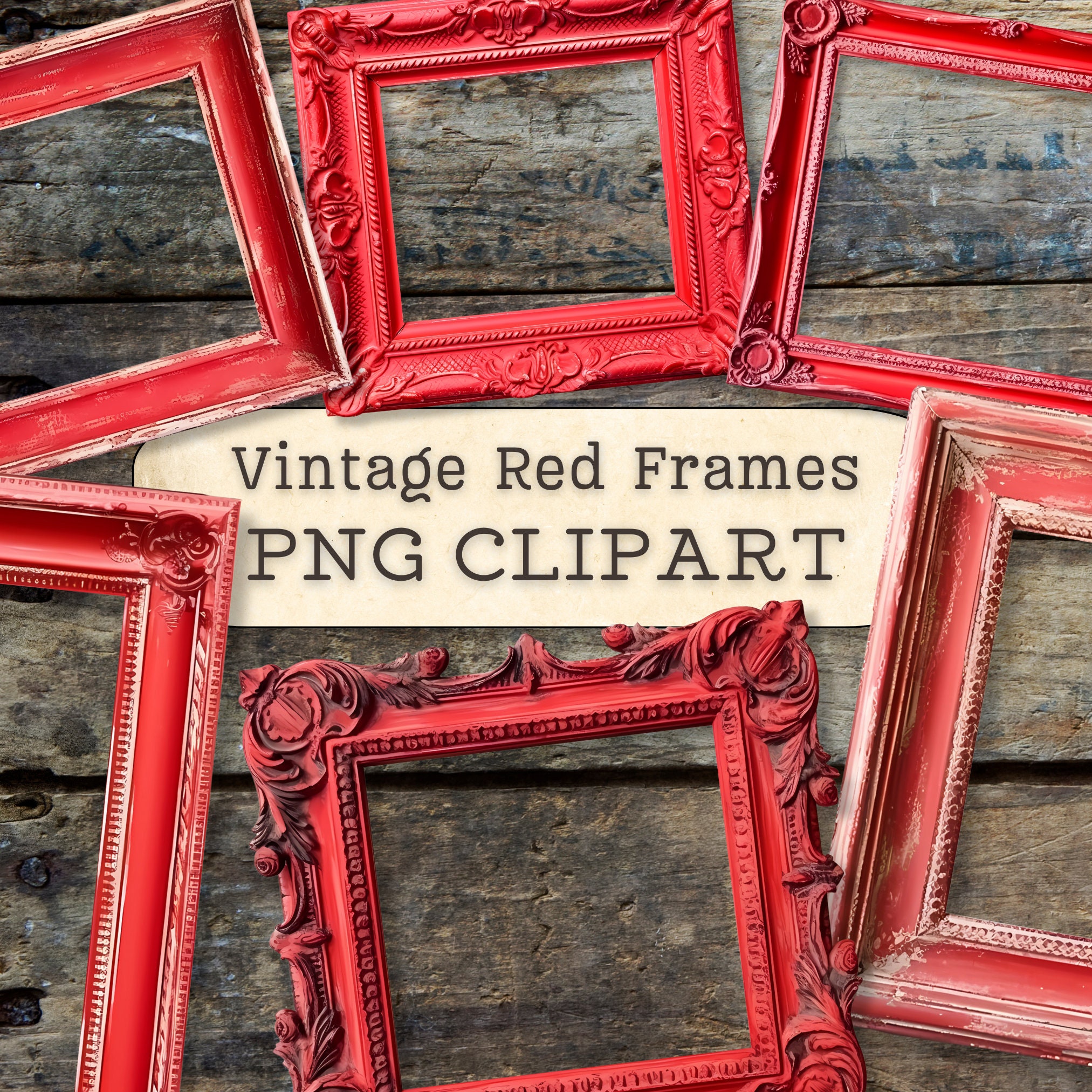 Vintage Red Frames Clipart, PNG Digital Image Download, Chalk Paint ...