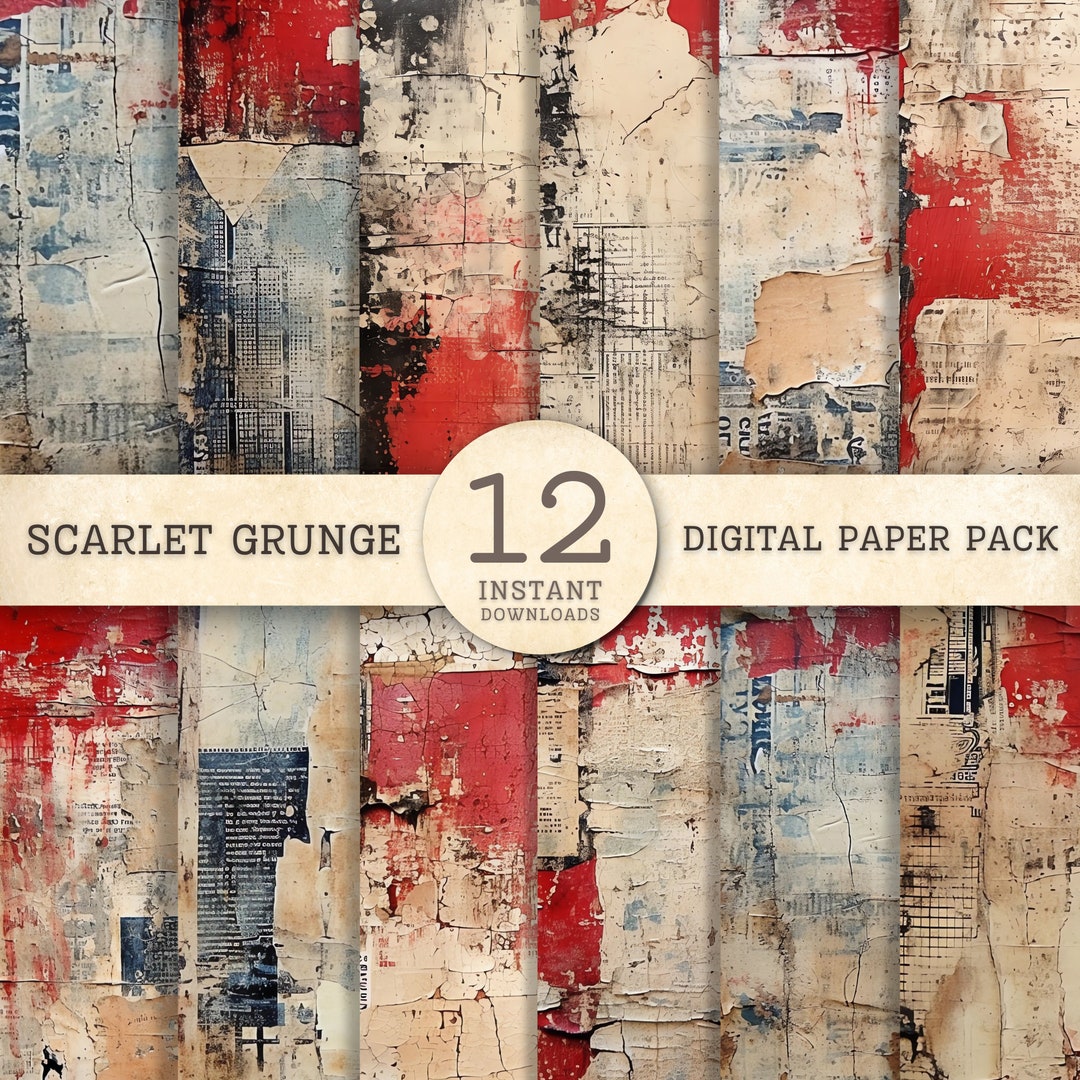 Shabby Grunge Digital Paper, Printable Collage Scrapbook Texture Pack ...