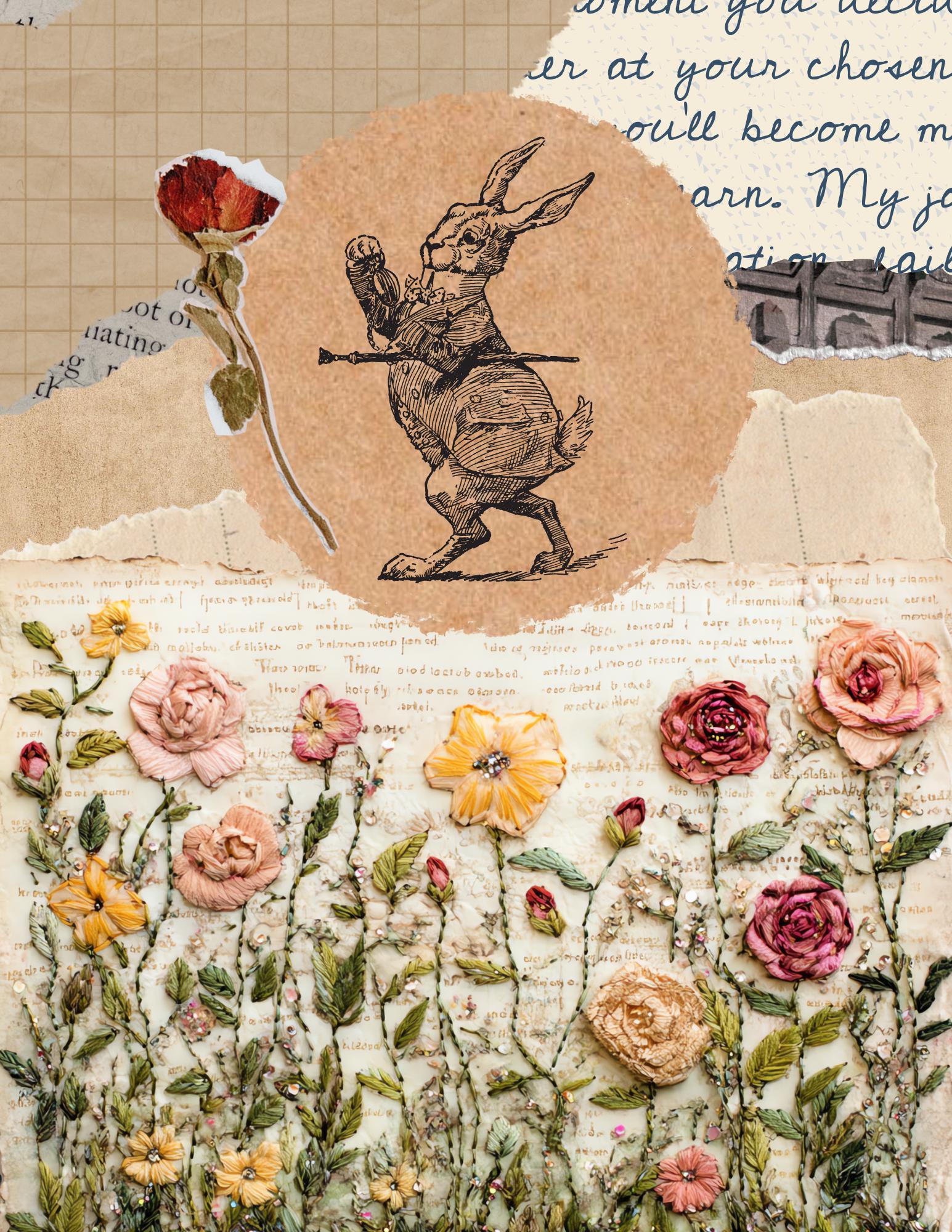 Sewn Rose Garden Postcards, Folk Art Embroidery Ribbon Digital Download ...