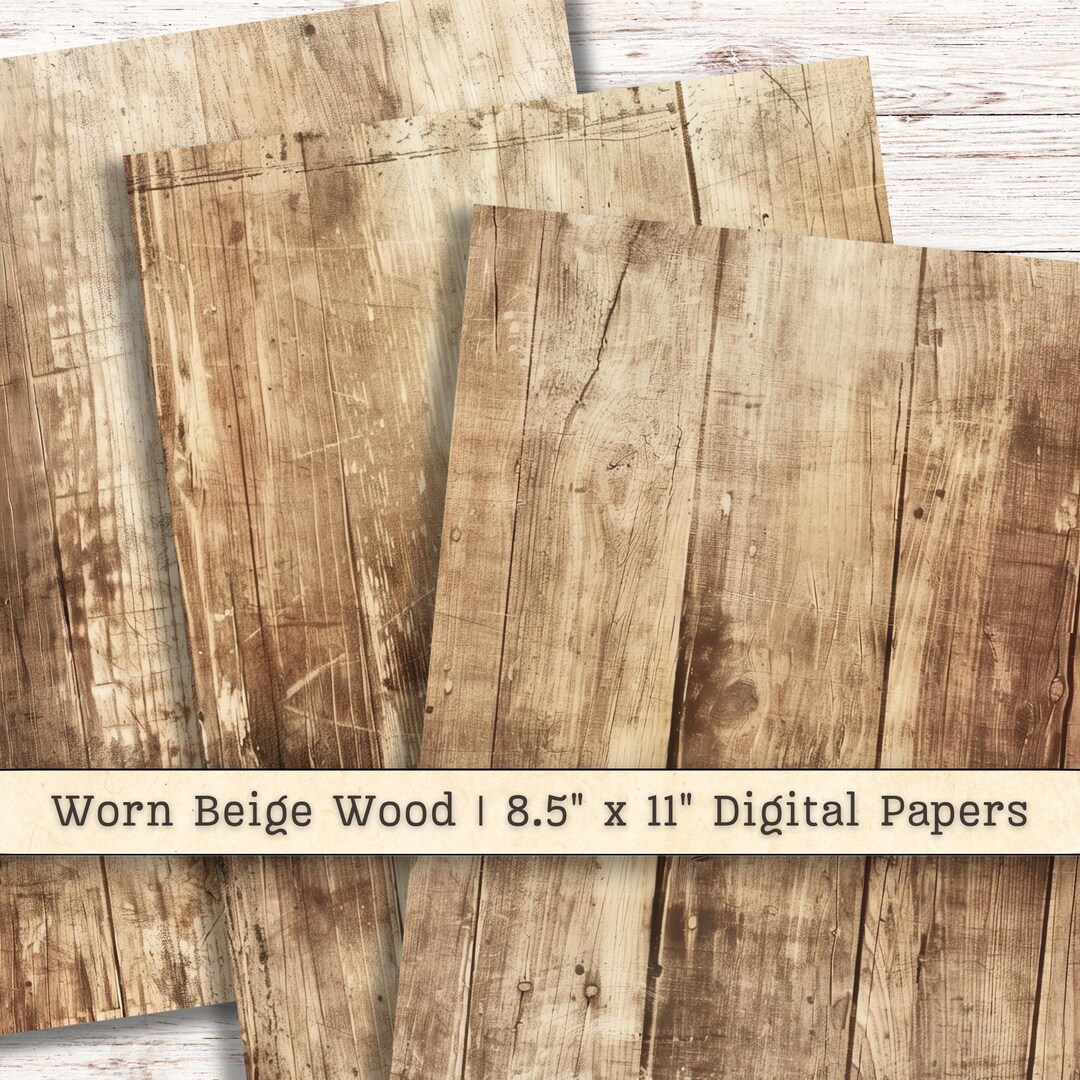 Worn Shabby Beige Wood Digital Paper, Distressed Printable Downloads ...