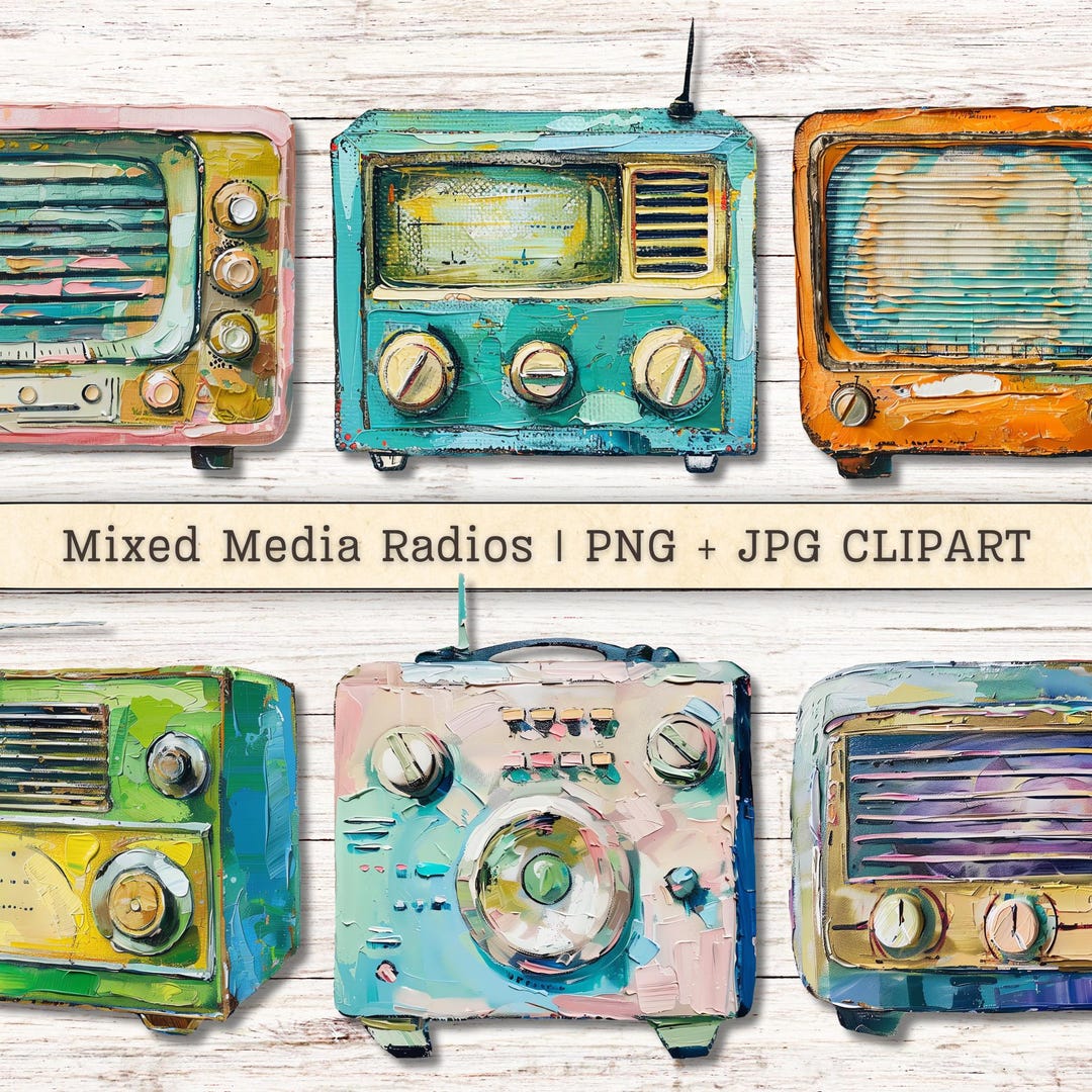Mixed Media Radios Clipart, Grunge Paint Texture Distressed PNG + JPG ...