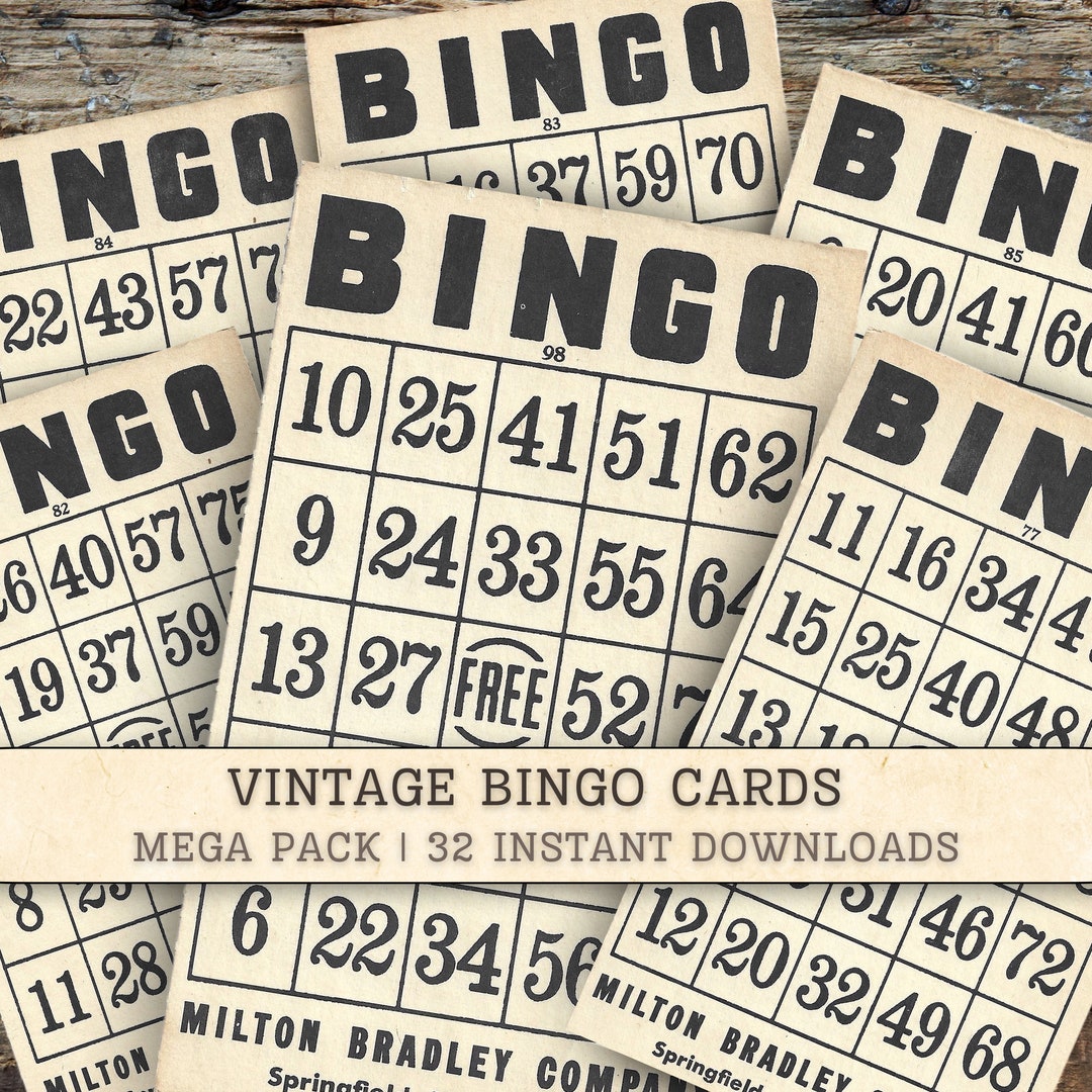 Vintage Bingo Cards Digital Download, 1950's Card Lot, Text Numbers ...