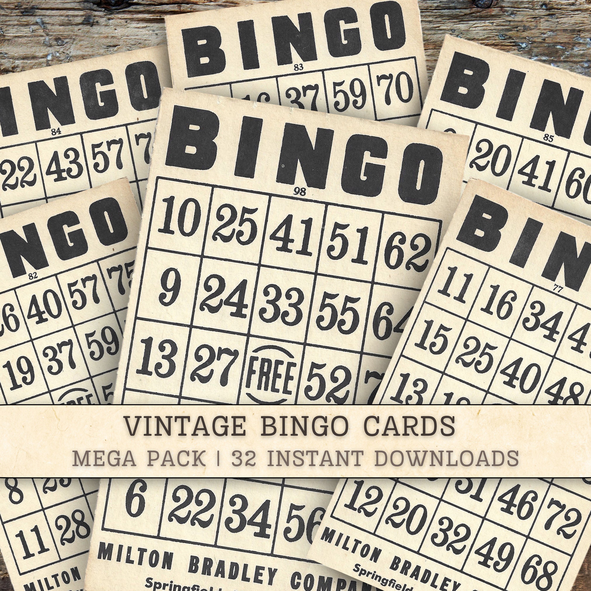 Vintage Bingo Cards Digital Download, 1950's Card Lot, Text Numbers ...