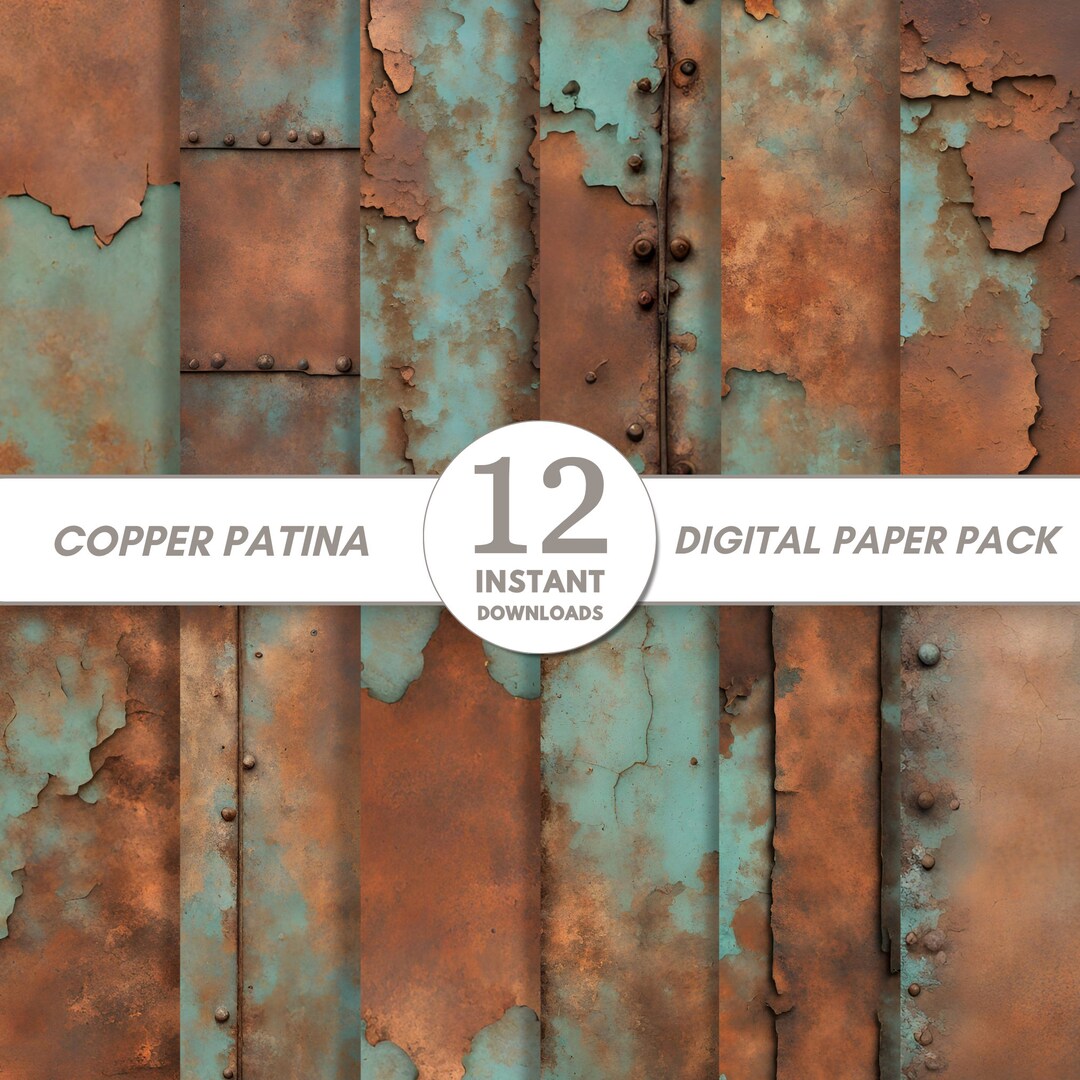 Rusty Digital Paper, Copper Patina Metal Texture Paper Pack, Grunge ...