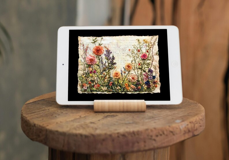 Sewn Rose Garden Postcards, Folk Art Embroidery Ribbon Digital Download ...