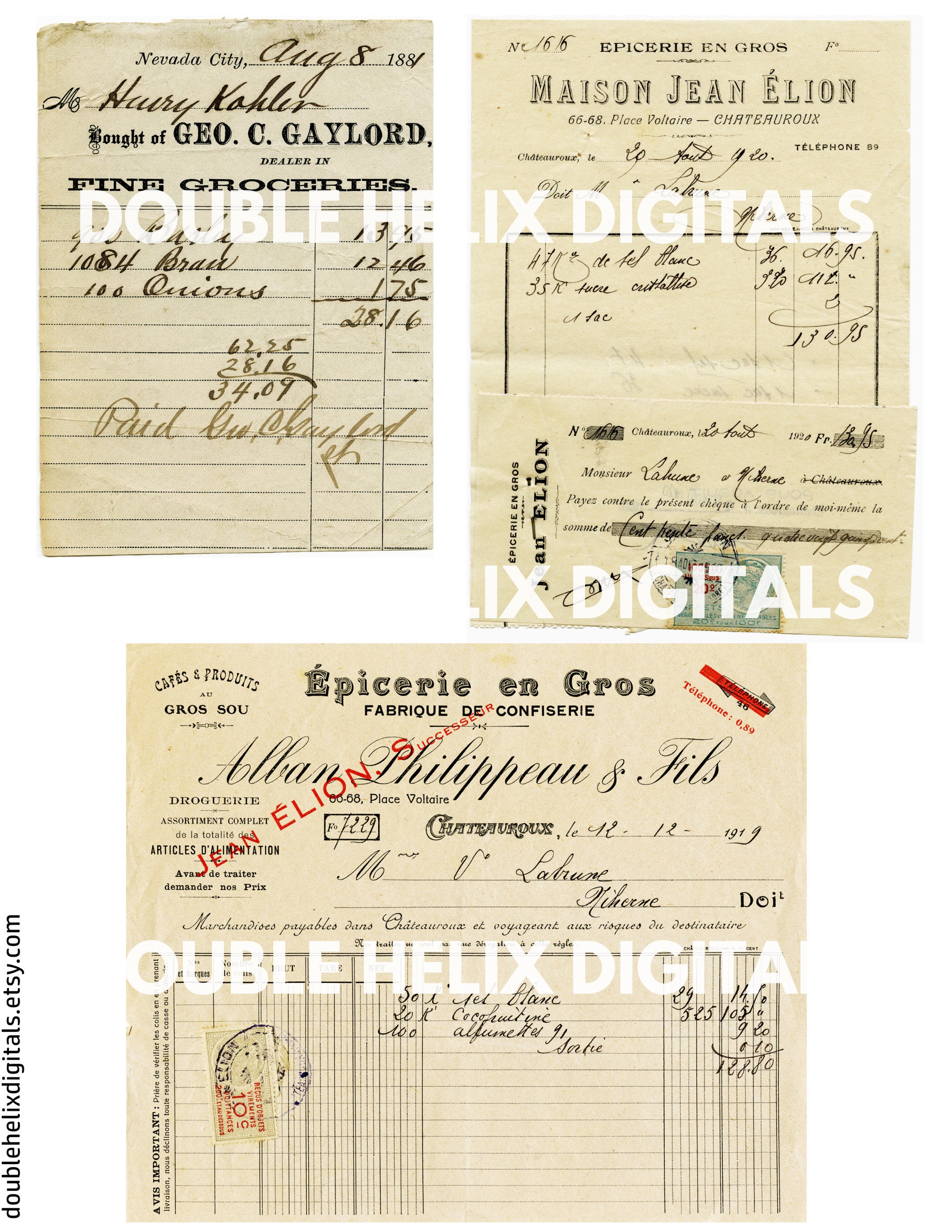 Antique Handwritten Receipts Digital Paper, Printable Vintage Junk ...