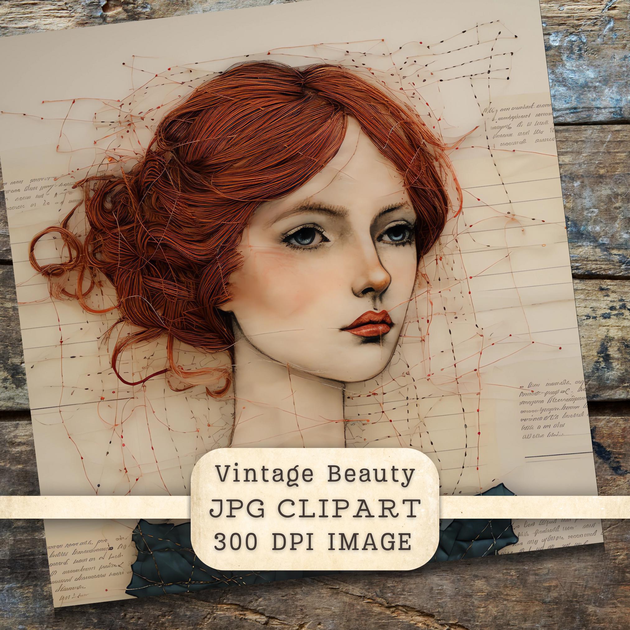 Vintage Beauty Mixed Media JPG Clipart, Grunge Collage Art Digital ...