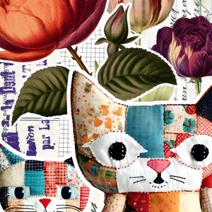 Patchwork Cats Clipart, PNG Digital Downloads, Shabby Chic Vintage ...