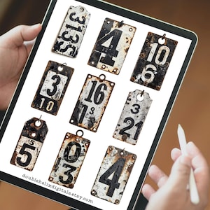Grunge Industrial Number Tags, Black and White Printable Labels ...
