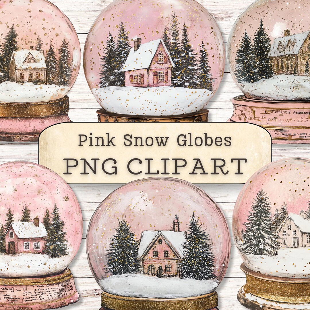 Christmas Pink Snow Globes Clipart, Mixed Media Text Collage ...