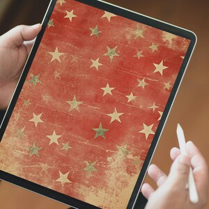 Christmas Stars Clipart Digital Paper, Red Green Grunge Distressed Aged ...
