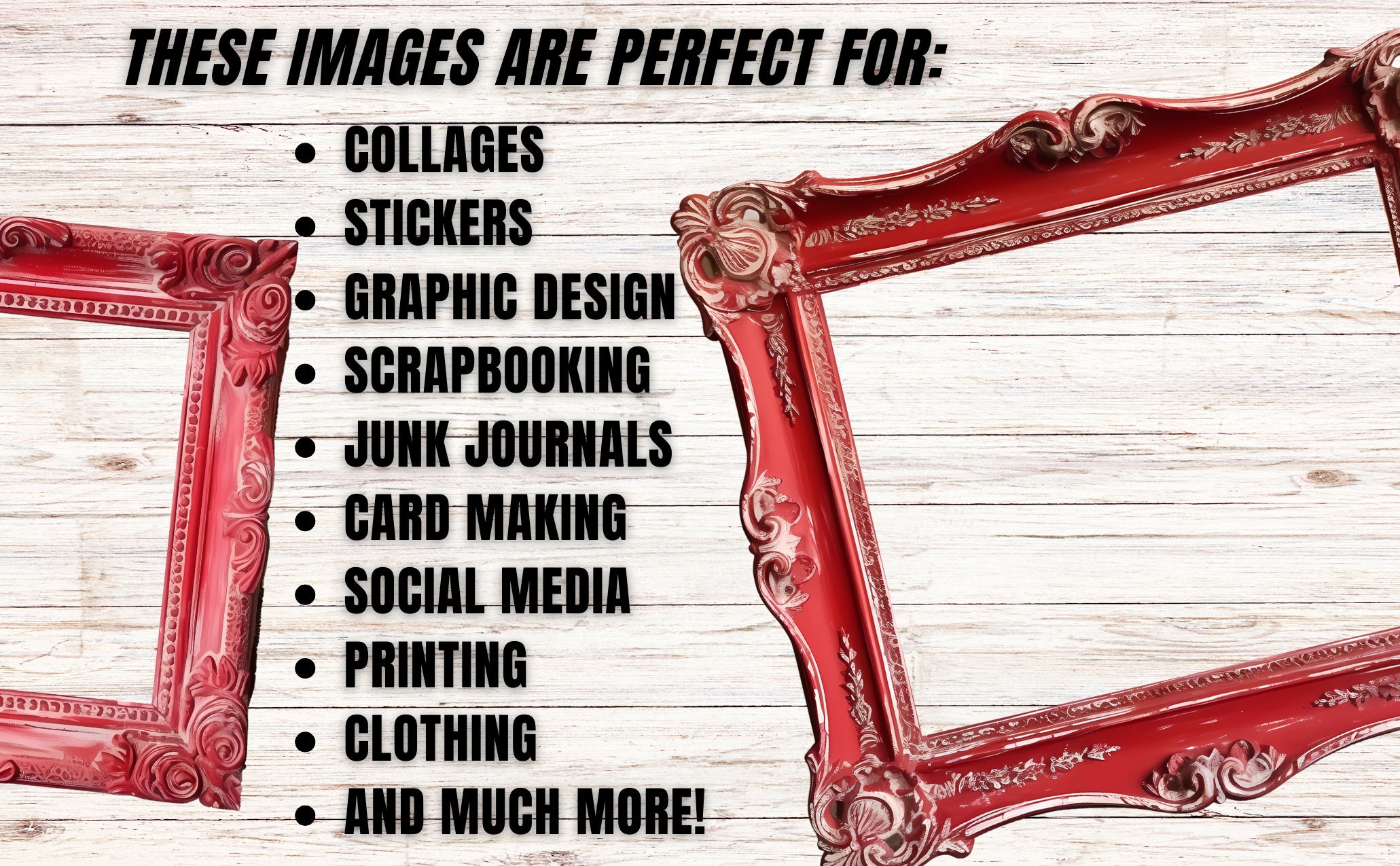 Vintage Red Frames Clipart, PNG Digital Image Download, Chalk Paint ...