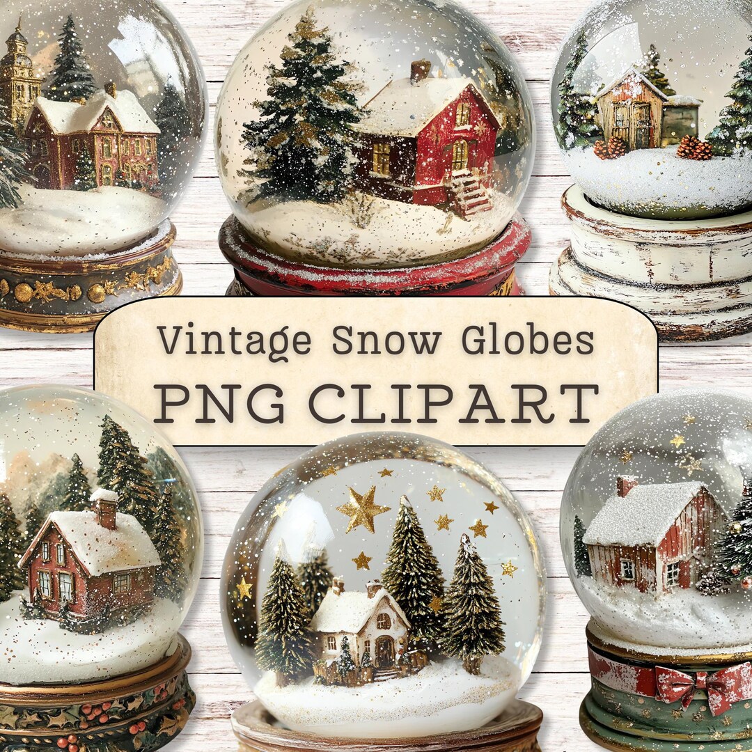 Vintage Christmas Snow Globes Clipart, Shabby Chic Aged Collage ...