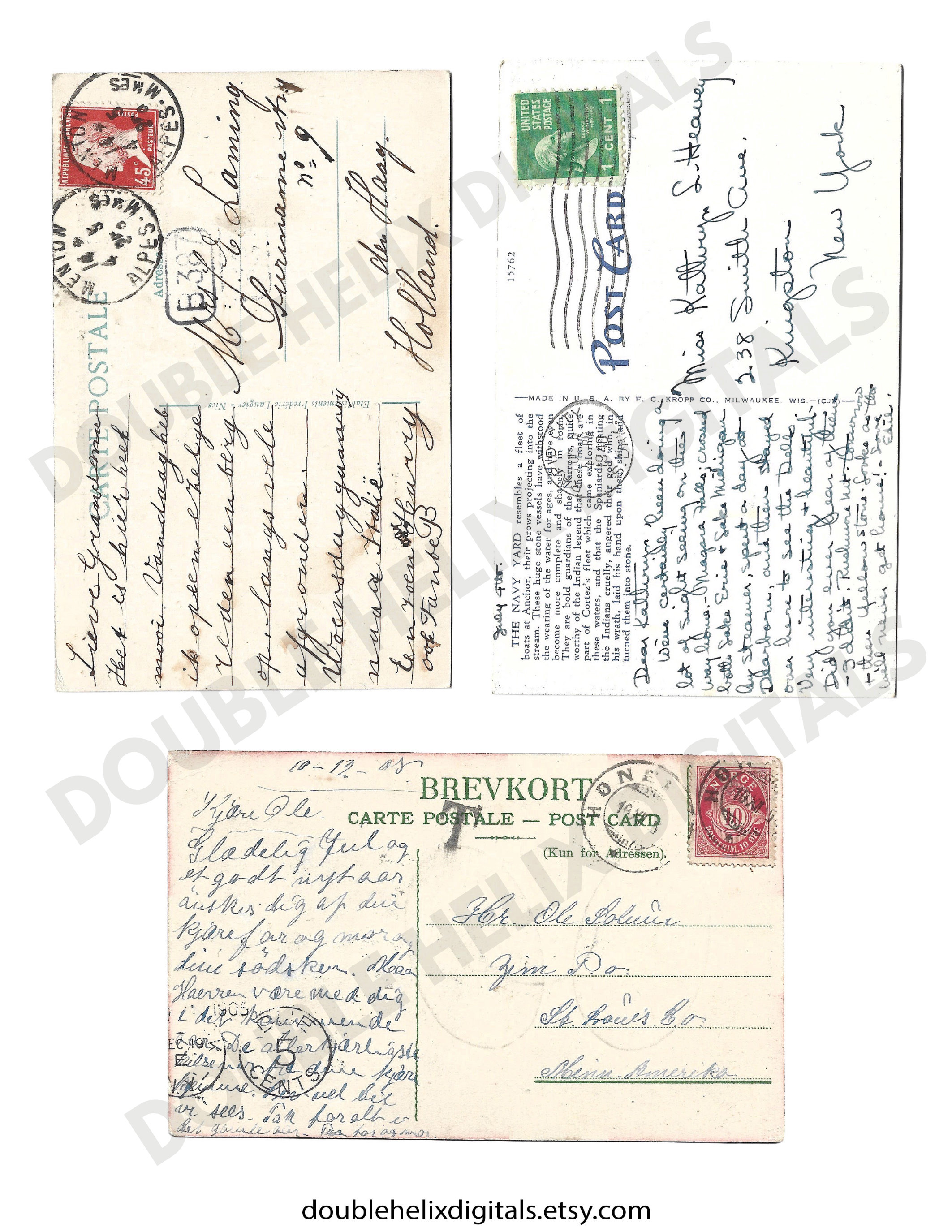 Antique Handwritten Postcards Digital Paper, Printable Vintage Junk ...