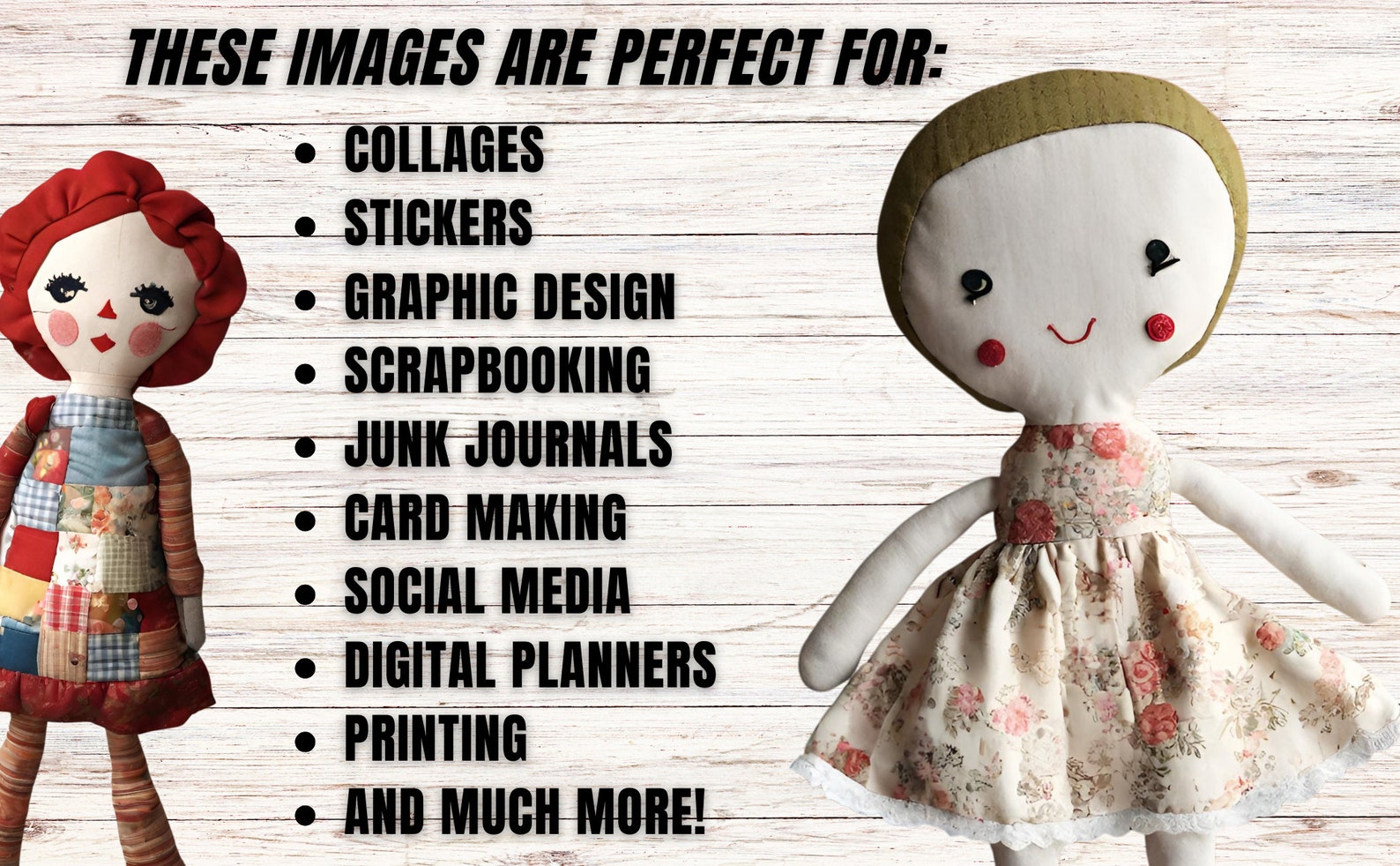 Patchwork Dollies Clipart, PNG Digital Downloads, Shabby Chic Vintage ...