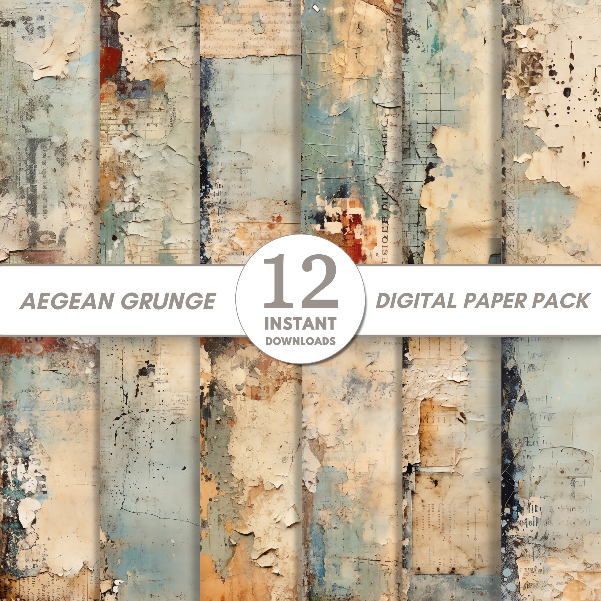Shabby Grunge Digital Paper, Printable Collage Scrapbook Texture Paper ...