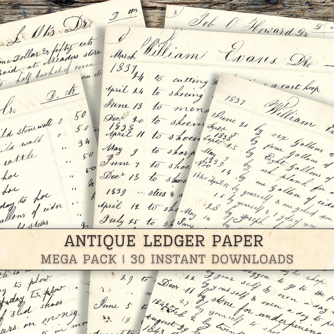 Antique Handwritten Ledger Paper, Printable Vintage Digital Download ...