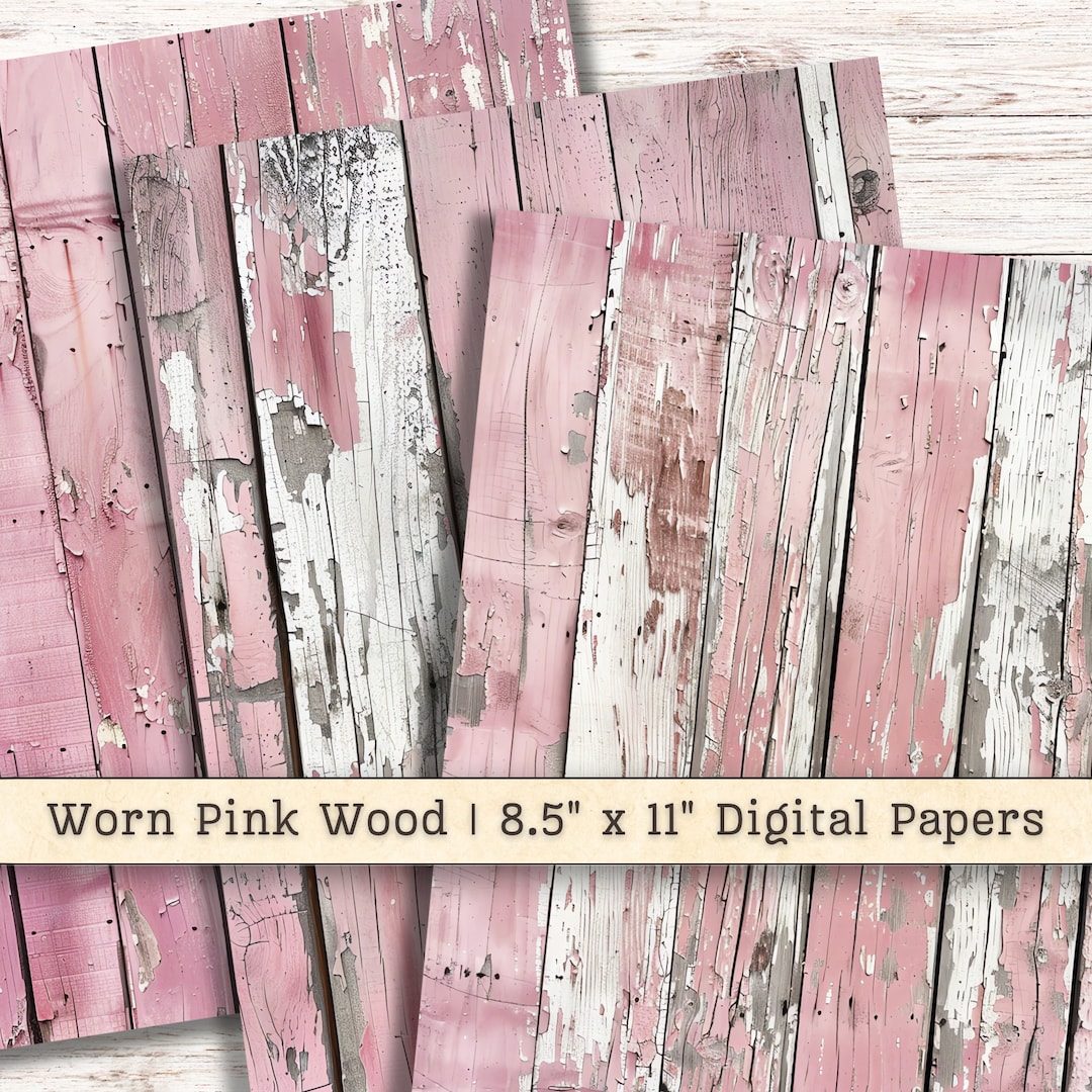 Worn Shabby Pink Wood Digital Paper, Distressed Printable Downloads ...