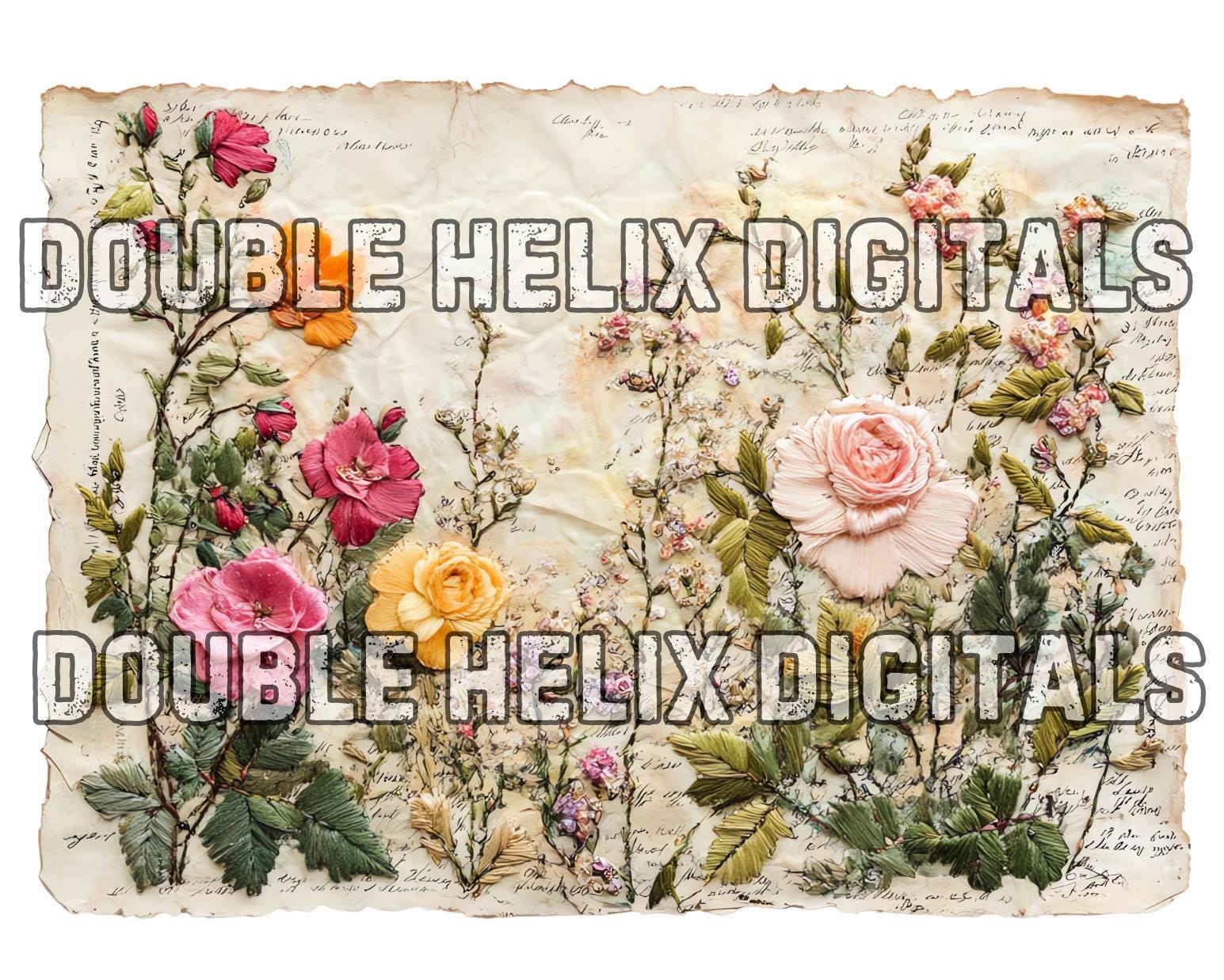 Sewn Rose Garden Postcards, Folk Art Embroidery Ribbon Digital Download ...