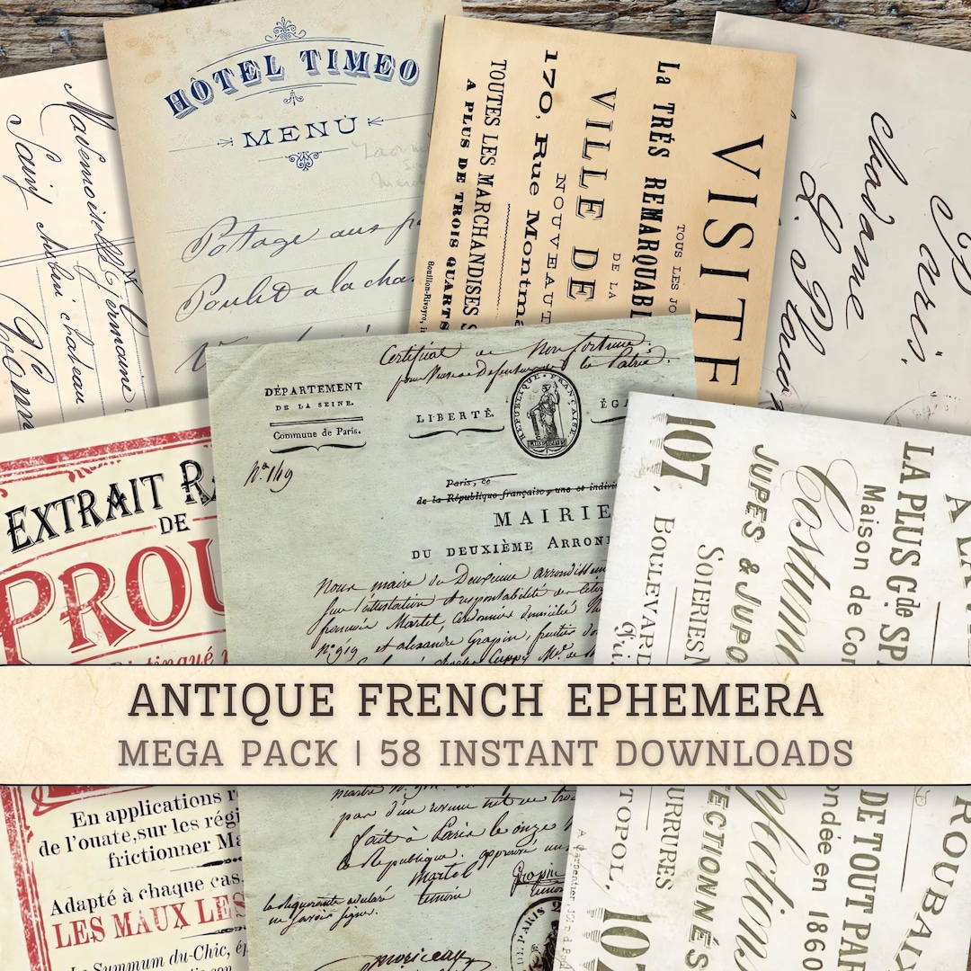 Antique French Ephemera Digital Paper, Handwriting Printable Vintage ...
