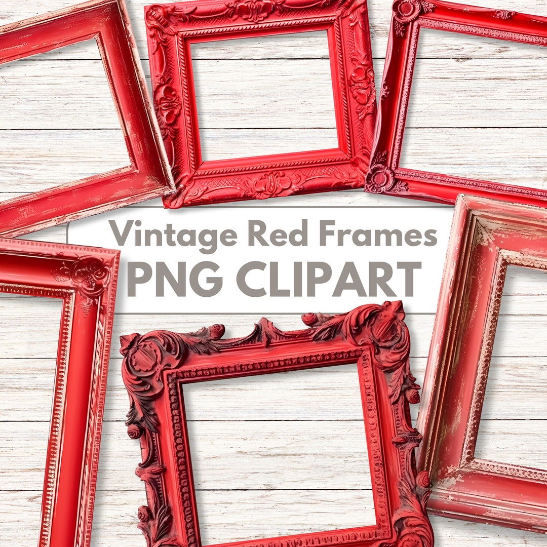 Vintage Red Frames Clipart PNG Digital Image Downloads Chalk - Etsy
