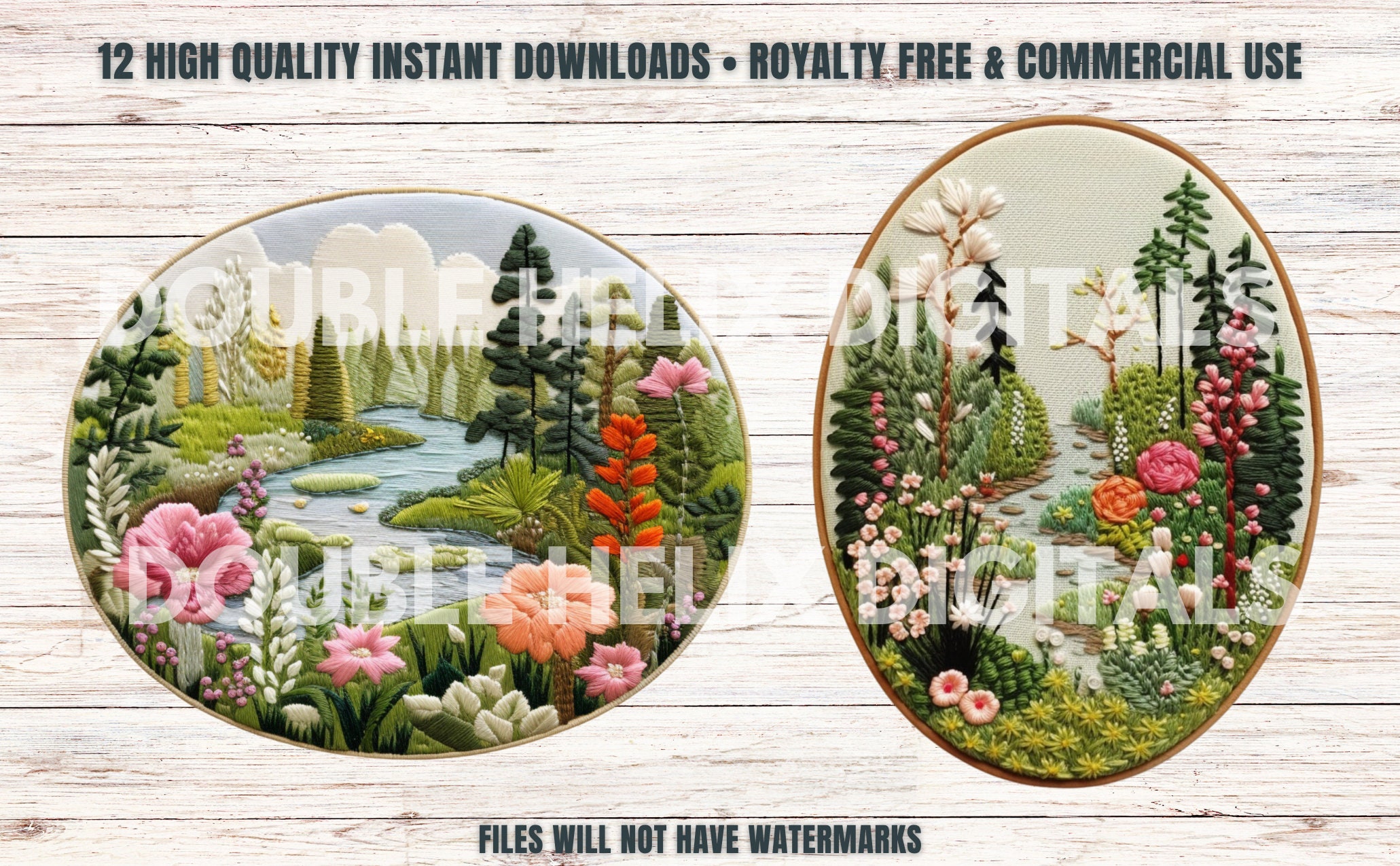 Nature Clipart Digital Embroidery Patches Trees Mountains - Etsy