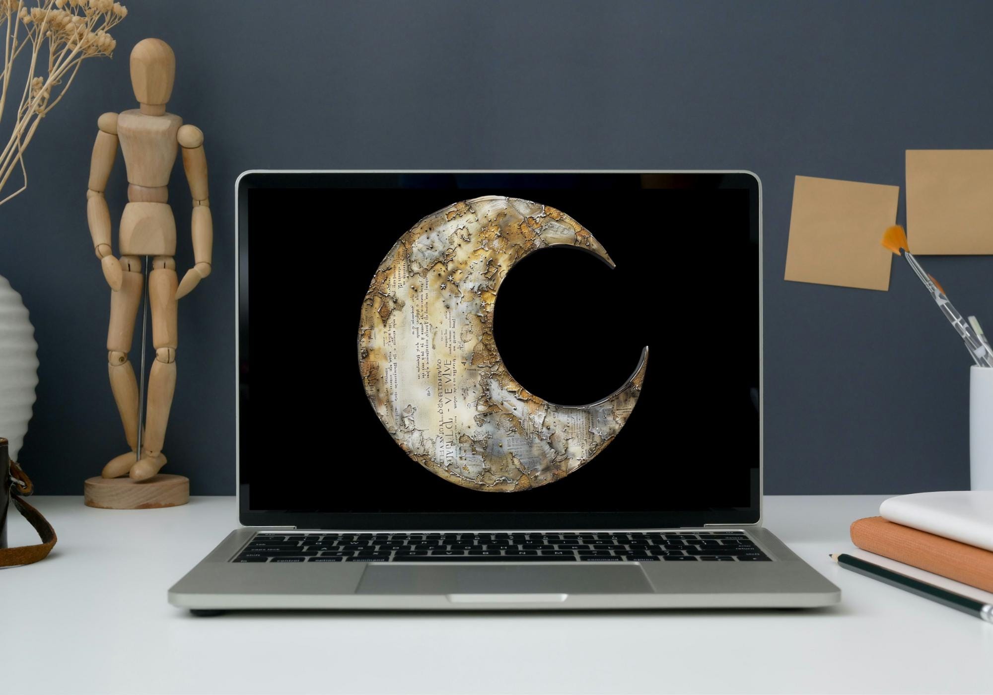Mixed Media Crescent Moons Clipart, Halloween Text Distressed PNG + JPG ...