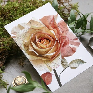 Paper Map Roses Clipart, Mixed Media Antique PNG + JPG Instant ...