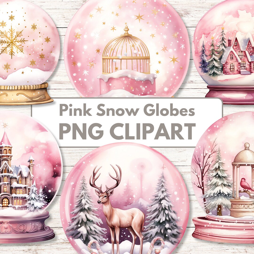 Watercolor Pink Christmas Clipart, Snow Globes, PNG, Collage ...