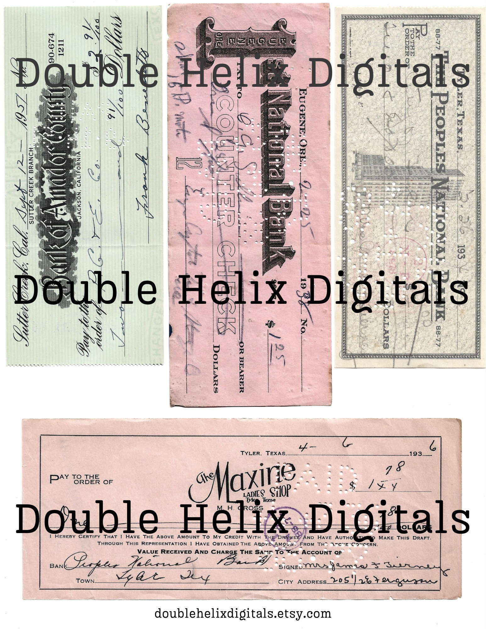 Antique Handwritten Checks Digital Paper, Printable Vintage Junk ...