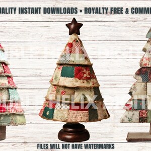 Christmas Clipart, Patchwork Trees, PNG Digital Downloads, Shabby Chic ...