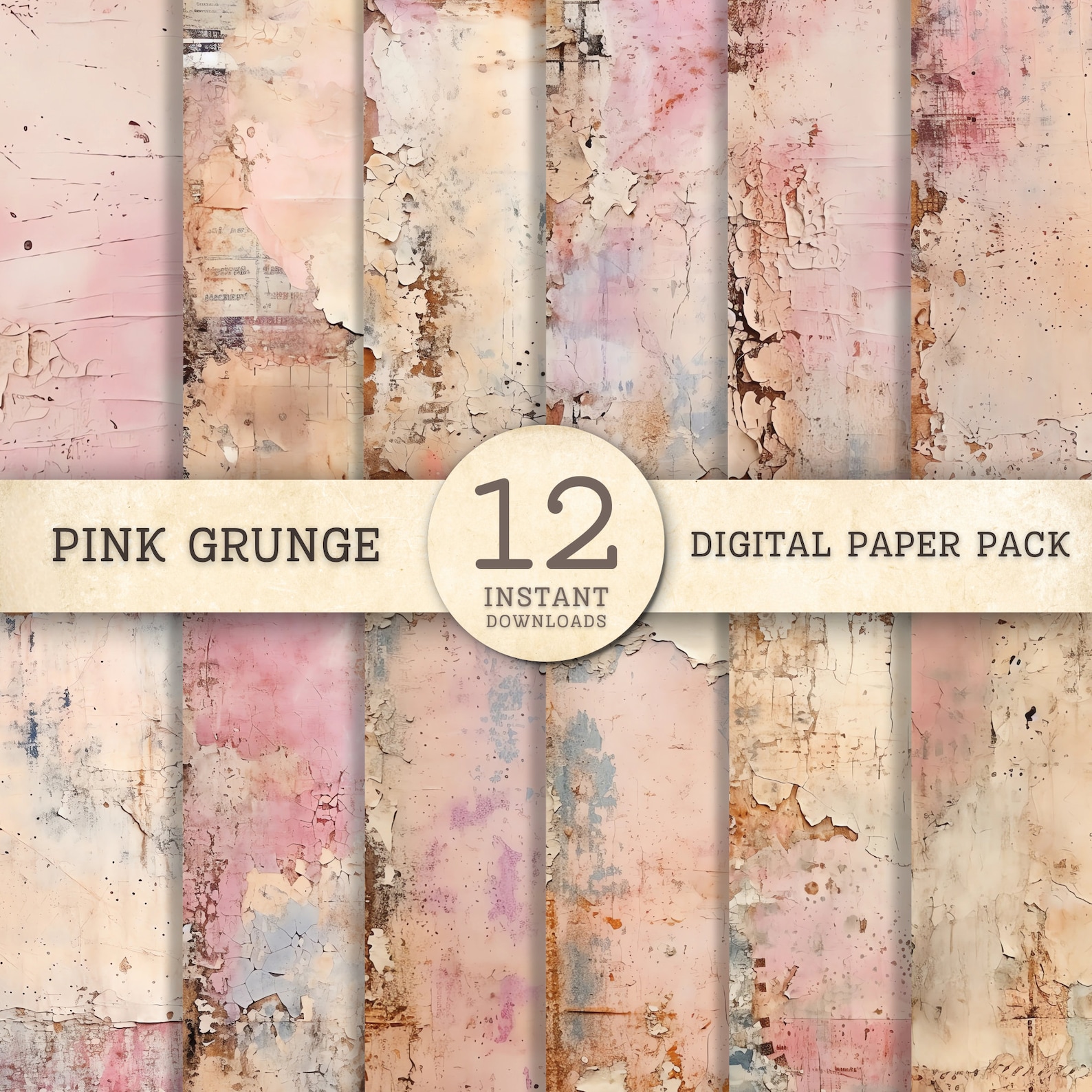 Shabby Grunge Digital Paper, Printable Collage Scrapbook Texture Paper ...