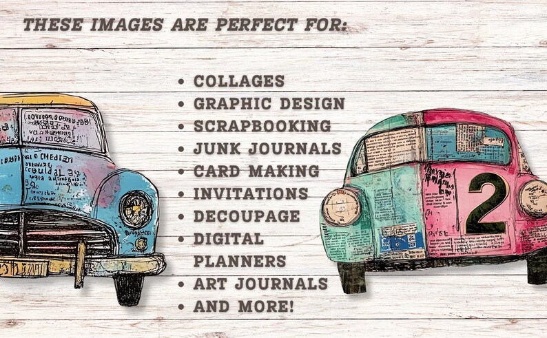 Mixed Media Cars Clipart, Text Grunge Texture Distressed PNG + JPG ...