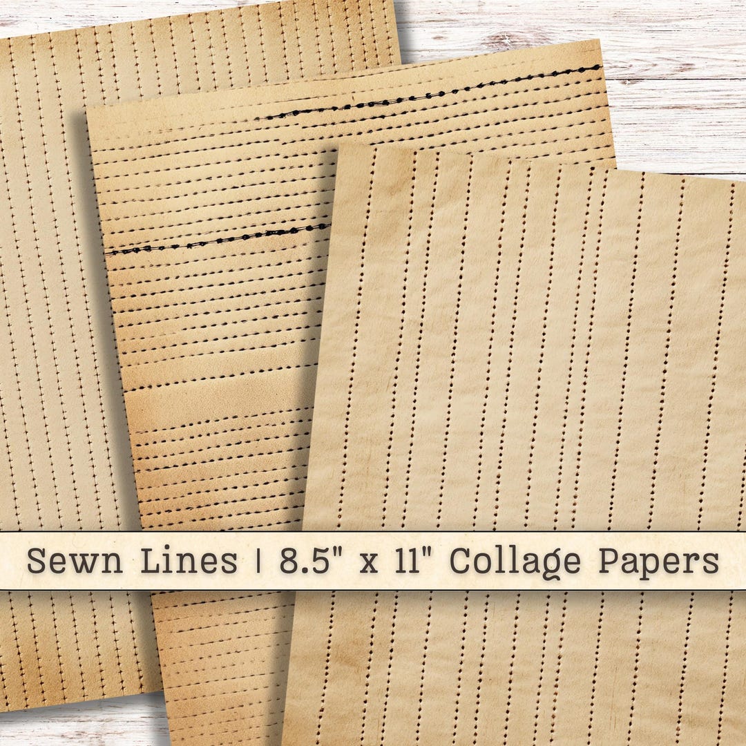 Sewn Lines Ephemera Digital Paper, Threads Printable Collage Scrapbook ...