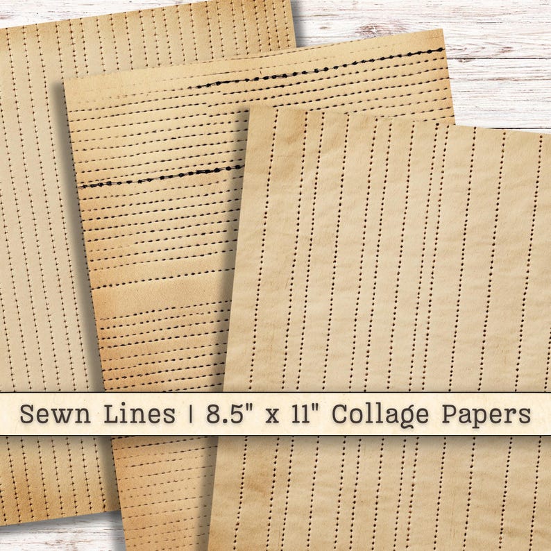 Sewn Lines Ephemera Digital Paper, Threads Printable Collage Scrapbook ...