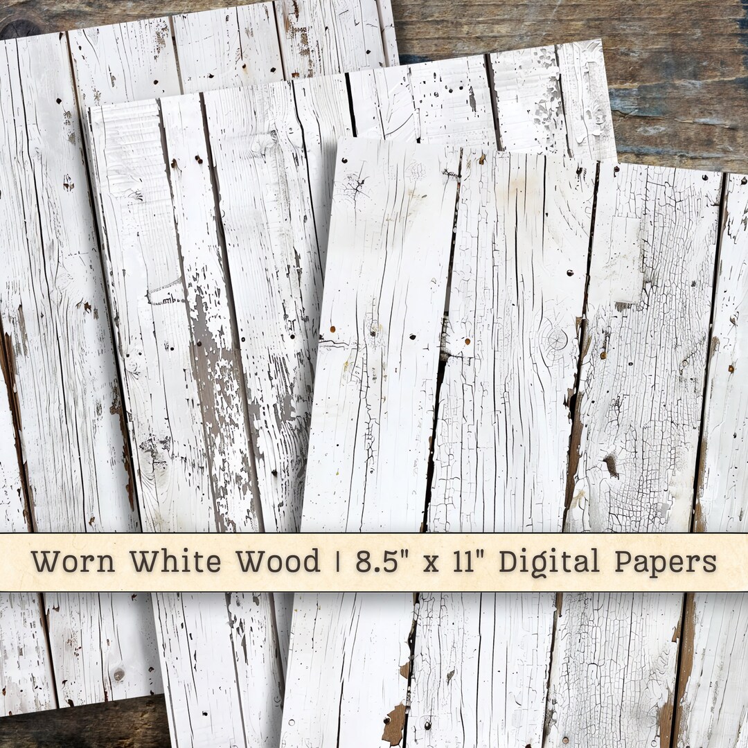 Worn Shabby White Wood Digital Paper, Distressed Printable Downloads ...