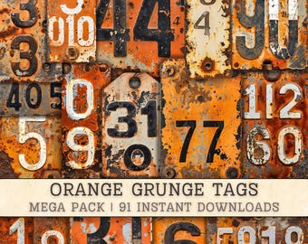 Grunge Industrial Number Tags, Black and White Printable Labels ...