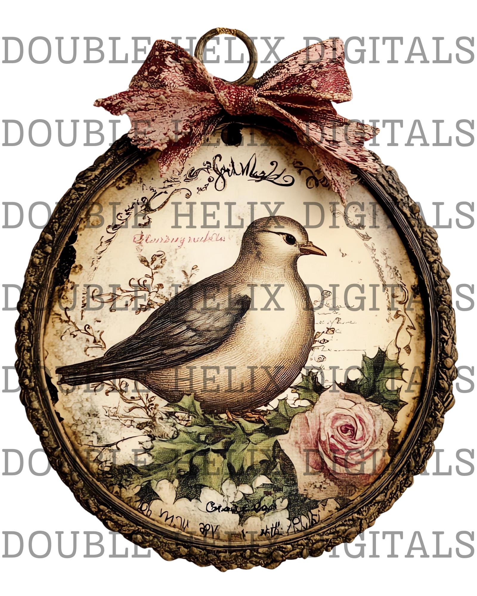 Christmas Bird Ornaments Clip Art, Vintage Shabby Chic Collage ...