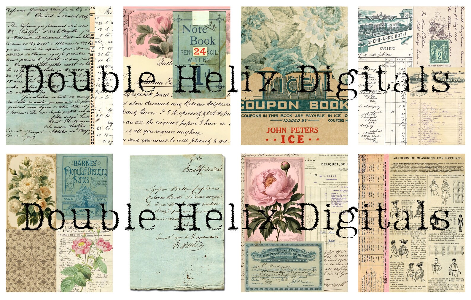 Vintage Paper Kit Mint Green Digital Download, Printable Collage Sheets ...