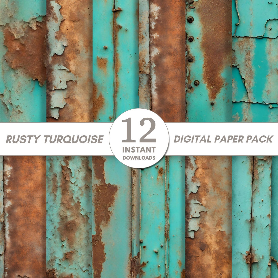 Rusty Digital Paper, Turquoise Metal Texture Paper Pack, Grunge ...