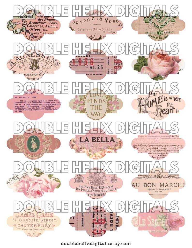 Vintage Pink Ephemera Labels Clipart, Text Fussy Cuts JPG Instant ...