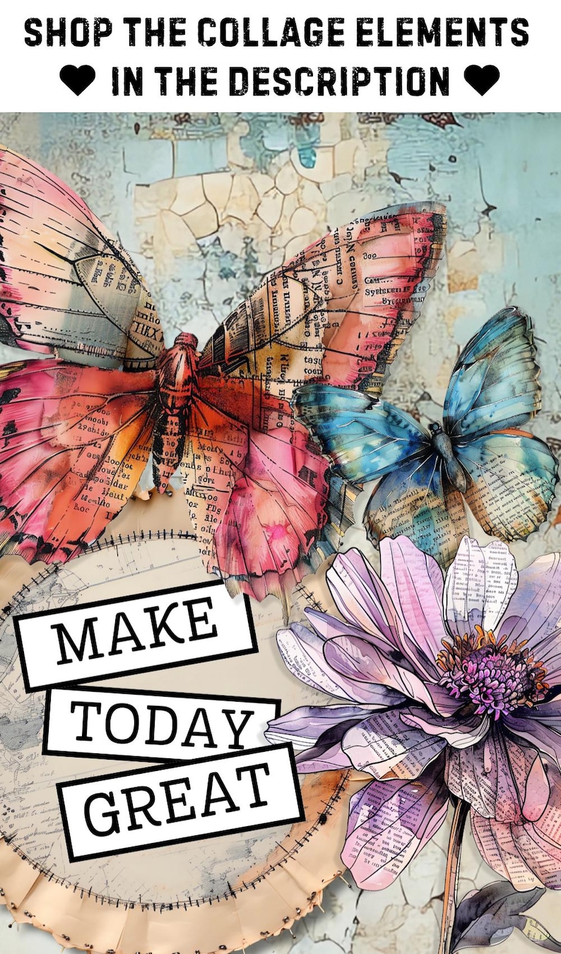 Mixed Media Butterflies Clipart Text Watercolor Grunge Distressed PNG ...