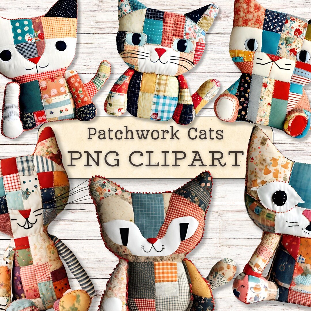 Patchwork Cats Clipart, PNG Digital Downloads, Shabby Chic Vintage ...