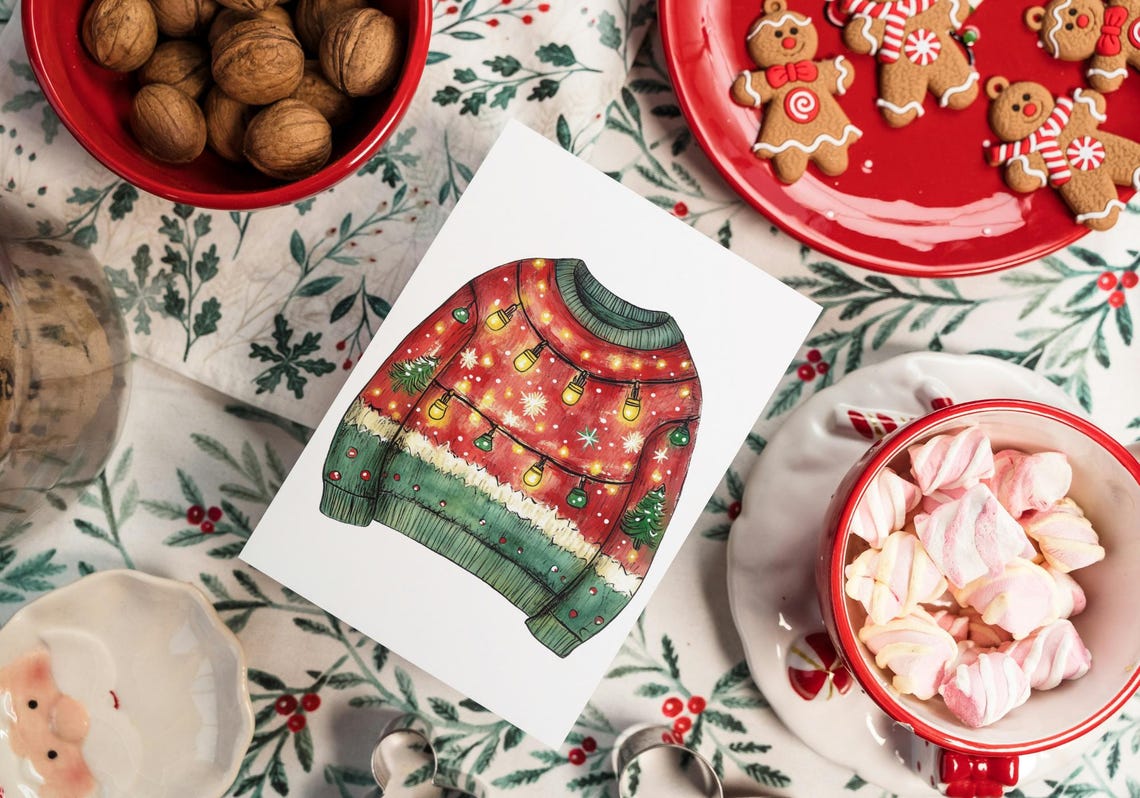 Christmas Ugly Sweaters Clip Art, Vintage Mixed Media Collage ...