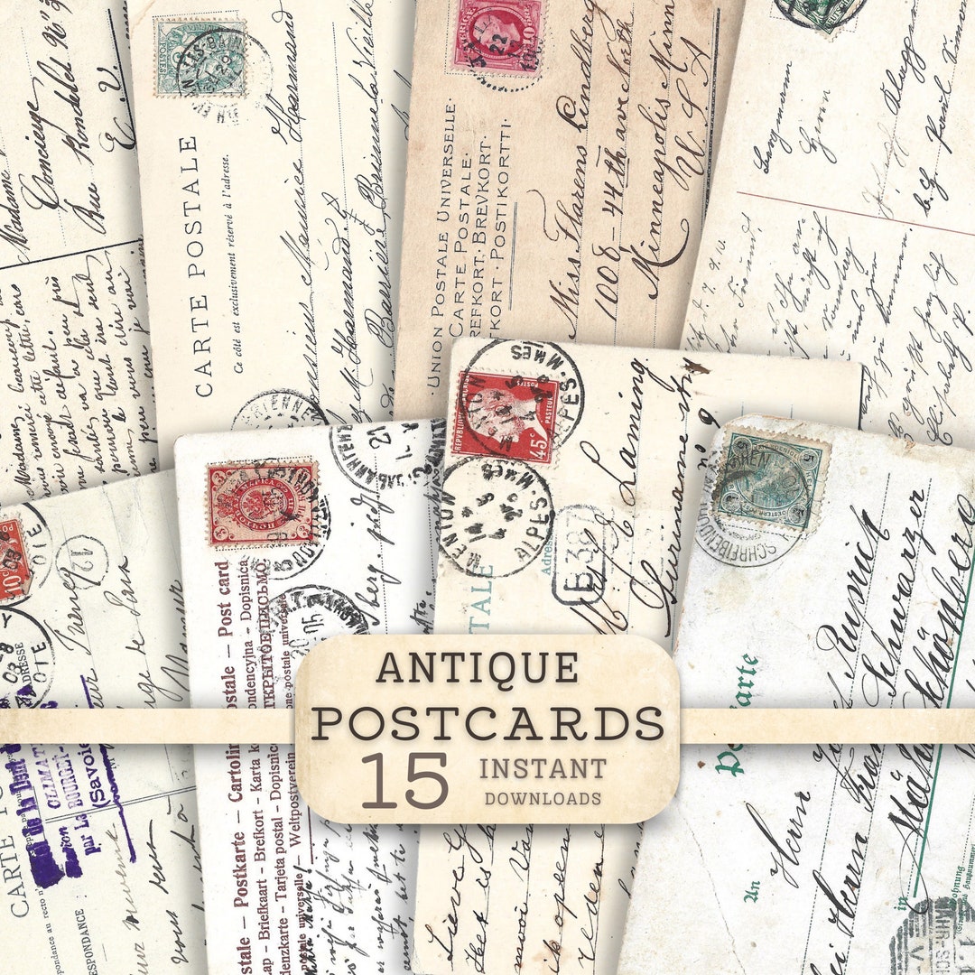 Antique Handwritten Postcards Digital Paper, Printable Vintage Junk ...