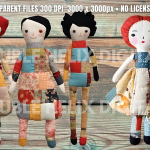 Patchwork Dollies Clipart, PNG Digital Downloads, Shabby Chic Vintage ...