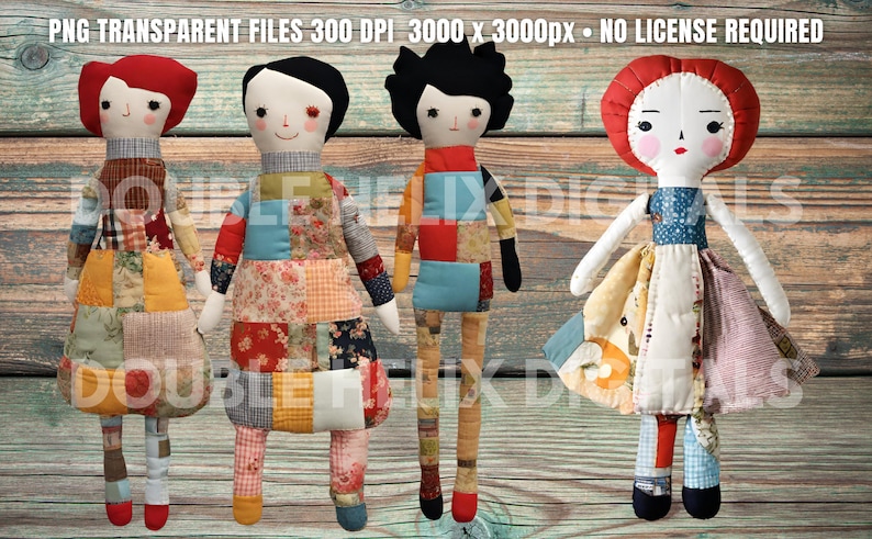 Patchwork Dollies Clipart, PNG Digital Downloads, Shabby Chic Vintage ...